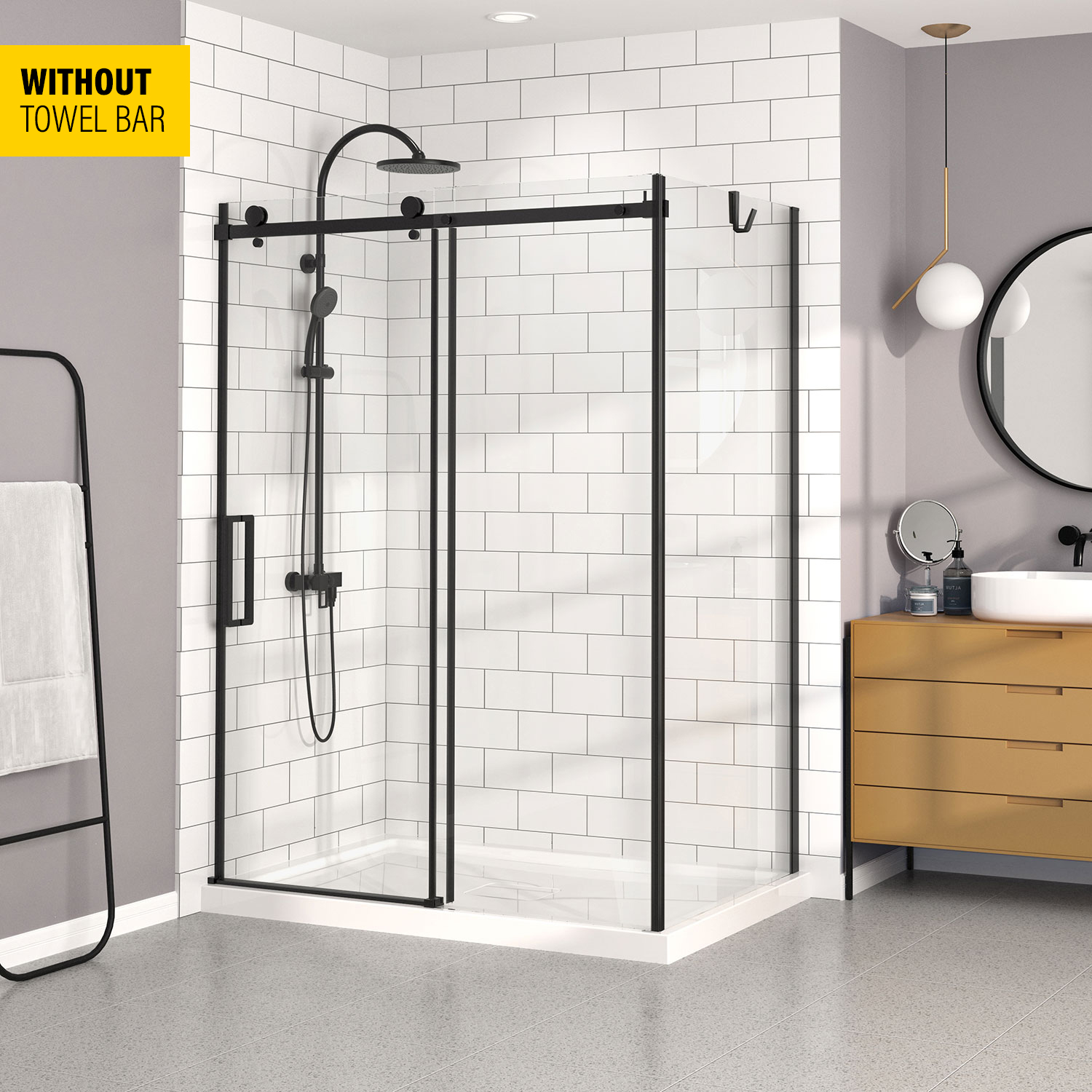 Shower door 60" x 36", in a corner closing on wall, wall on the left, door on the left, in matte ...